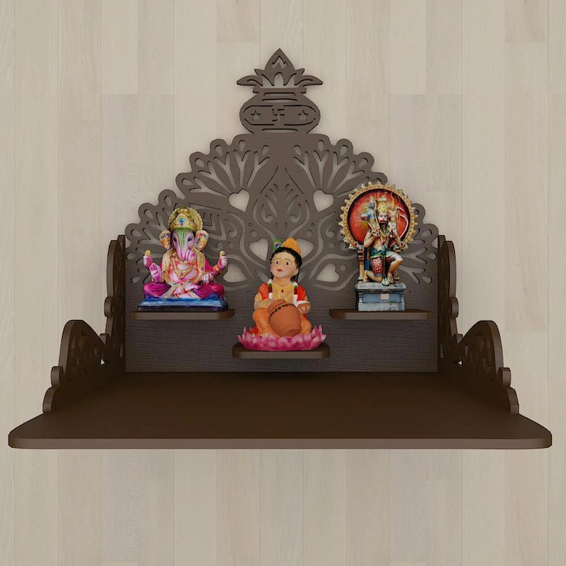 Beautiful Wall Hanging Wooden Temple/ Pooja Mandir Design With Shelf ...