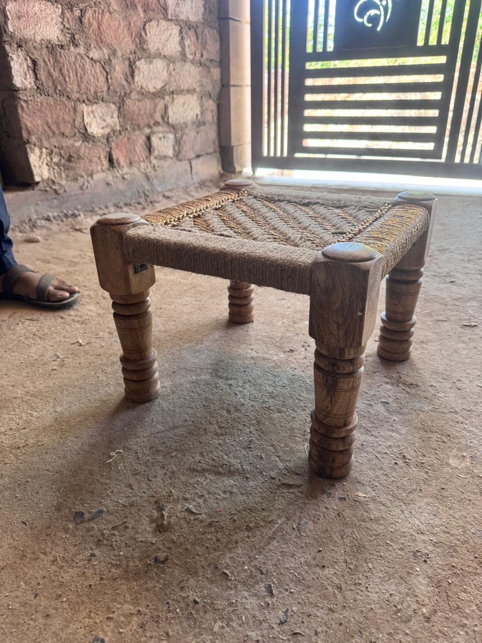 Handmade Wooden Woven Stool | Rustic Low Seat | Traditional Indian ...