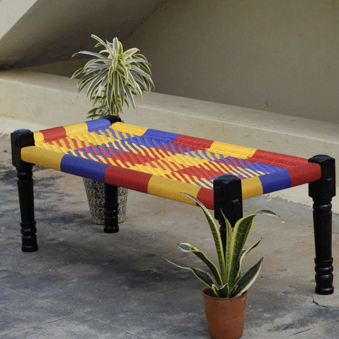 Handmade Wooden Woven Rope Bench /wooden Day Bed /cotton Rope Charpai ...