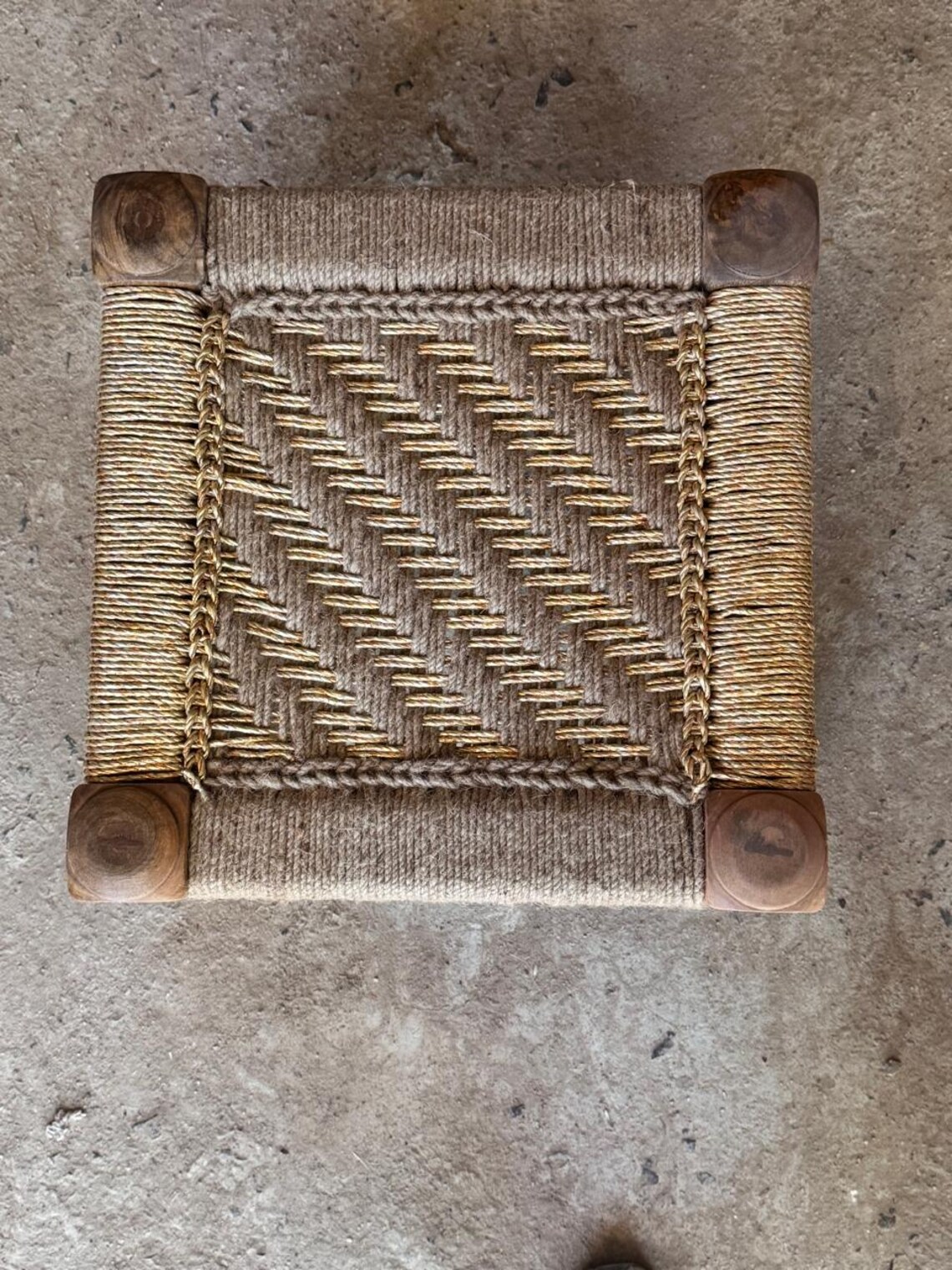 Handmade Wooden Woven Stool | Rustic Low Seat | Traditional Indian ...