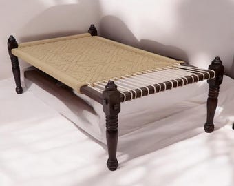 Handwoven White Cotton Rope Charpai | Traditional Wooden Daybed ...