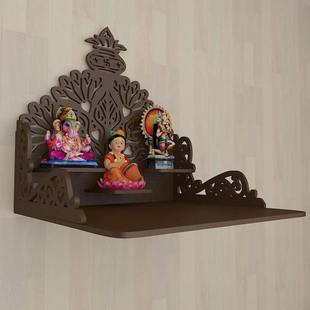 Beautiful Wall Hanging Wooden Temple/ Pooja Mandir Design With Shelf ...