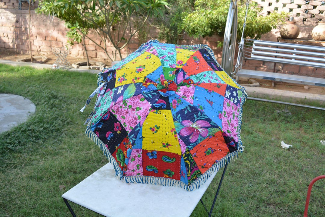 Vintage Look Umbrella / Rainy Season / Patchwork Kantha Fabric Umbrella ...