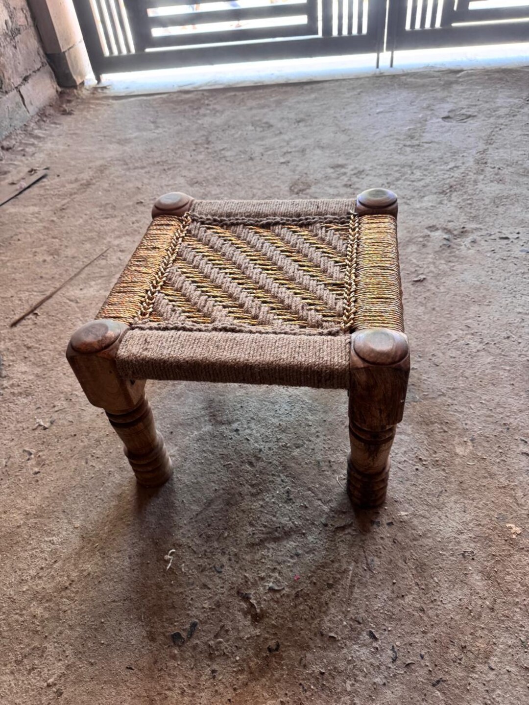 Handmade Wooden Woven Stool | Rustic Low Seat | Traditional Indian ...