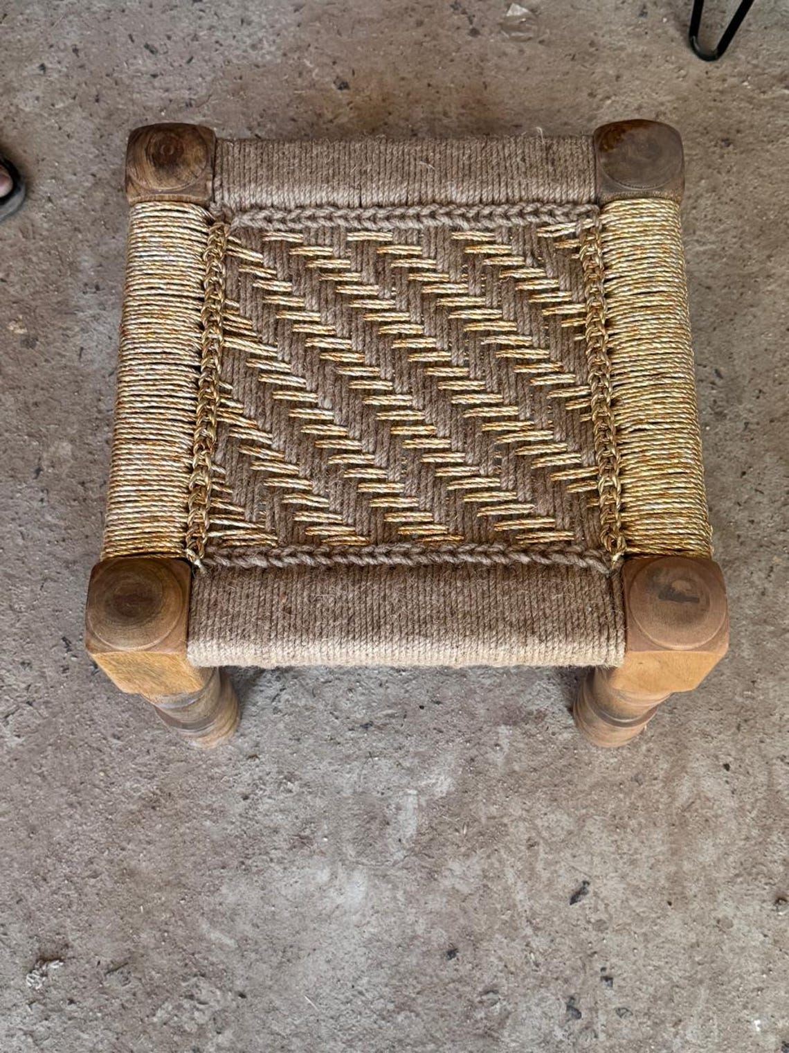 Handmade Wooden Woven Stool | Rustic Low Seat | Traditional Indian ...