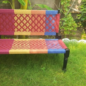 Sheesham Wood Bench With Rope Work, Multicolor Rope Bench, Rope ...