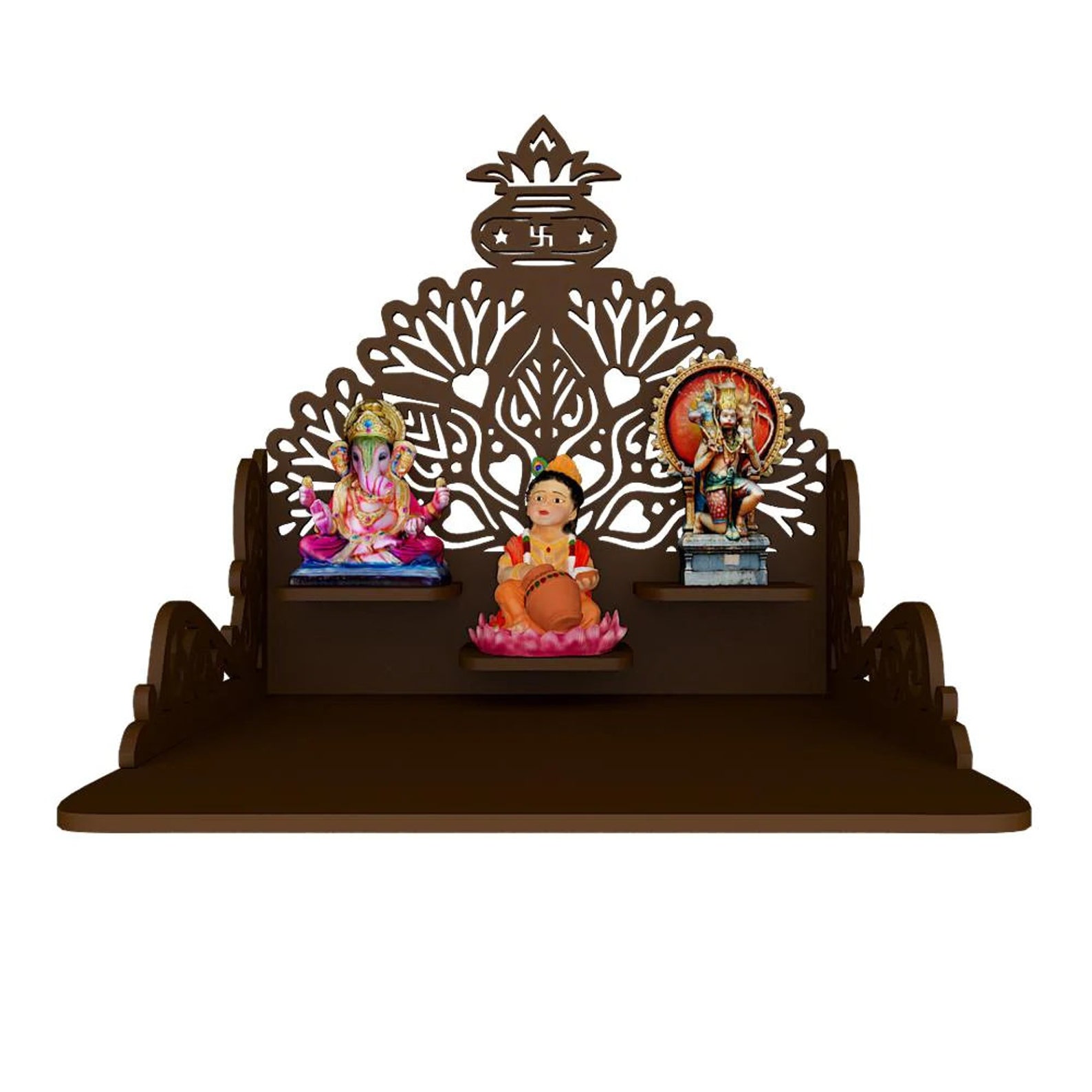 Beautiful Wall Hanging Wooden Temple/ Pooja Mandir Design With Shelf ...