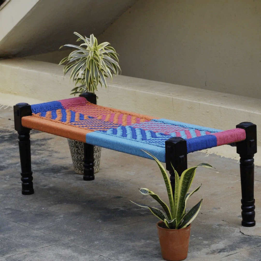Handmade Wooden Woven Rope Bench /wooden Day Bed /cotton Rope Charpai ...