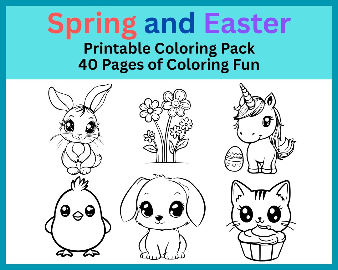 Spring & Easter Kawaii Coloring Pages | 40 Unique Designs | Digital ...