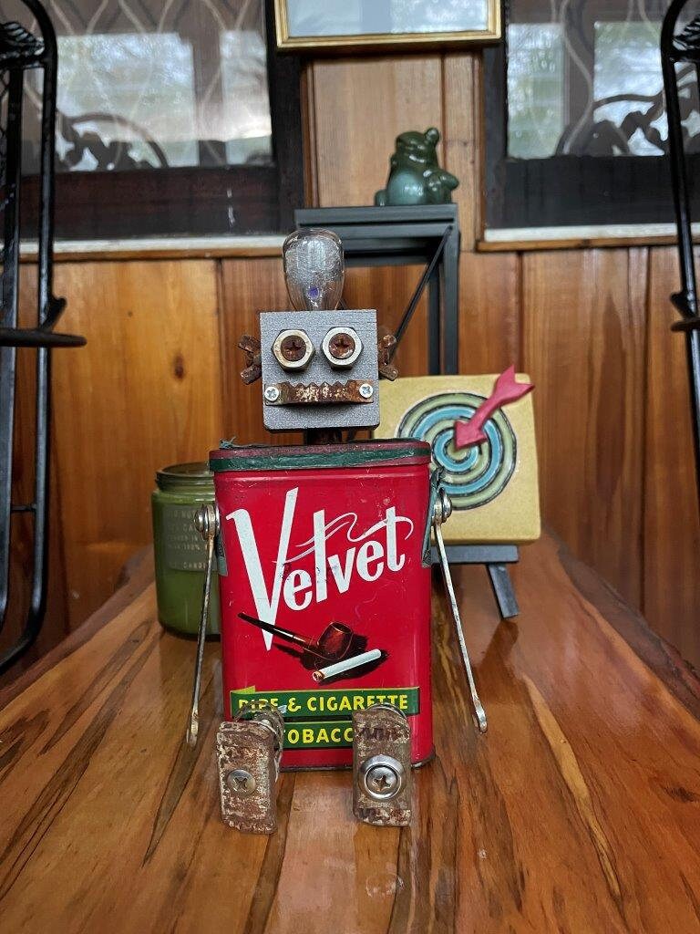 Ideabot seated the Wobot Robot Handmade Robot Found Object Robot Junkbot Steampunk Assemblage - Etsy