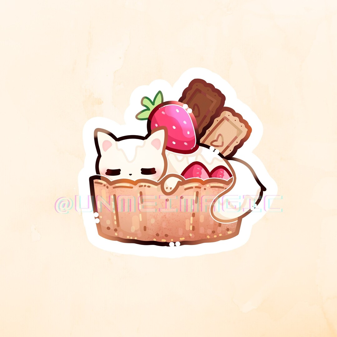 Strawberry Cat Tart Sticker | Kawaii Cute Chibis | Kiss Cut Stickers ...