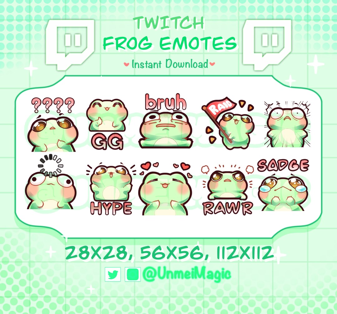 10 Chibi Cute Green Frog Emotes for Twitch | Discord & Youtube ...