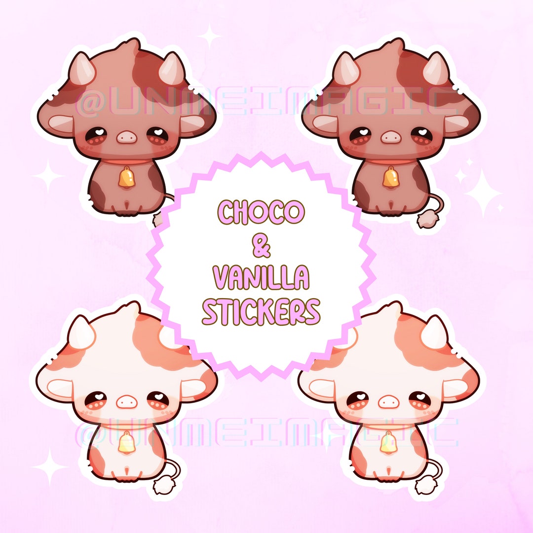 Cute Chocolate & Vanilla Cow Sticker Sheet | 4 Pack | Chibi Kawaii ...