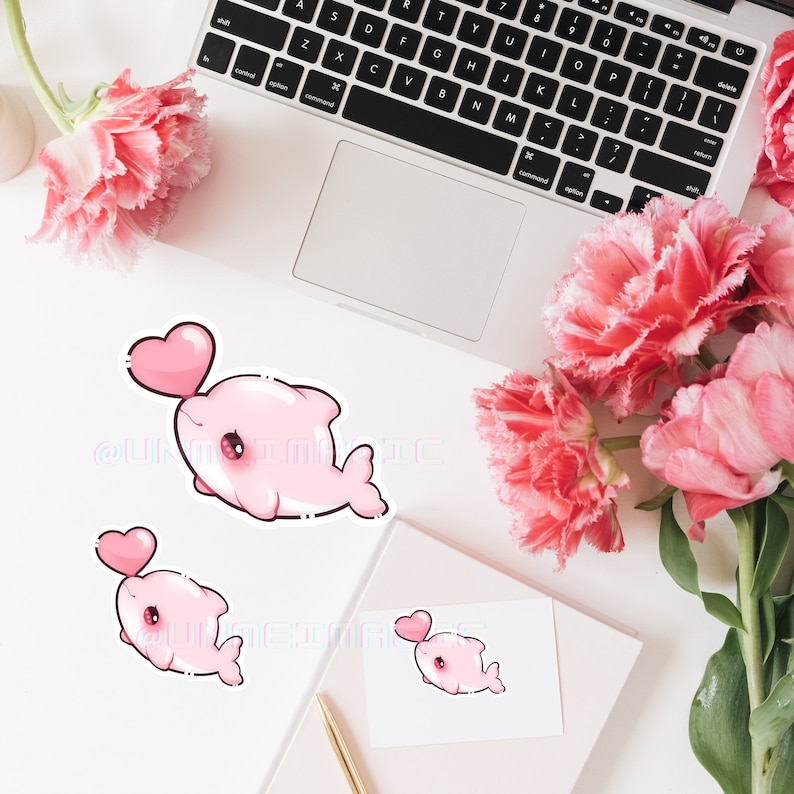 Chibi Pink Heart Dolphin Sticker | Cute Stickers | Adorable Stickers ...