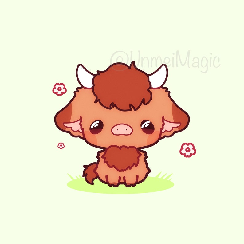 Chibi Highland Cow Art Print Digital File Download Kawaii Animal Art Saint Patricks Day Gifts - Etsy