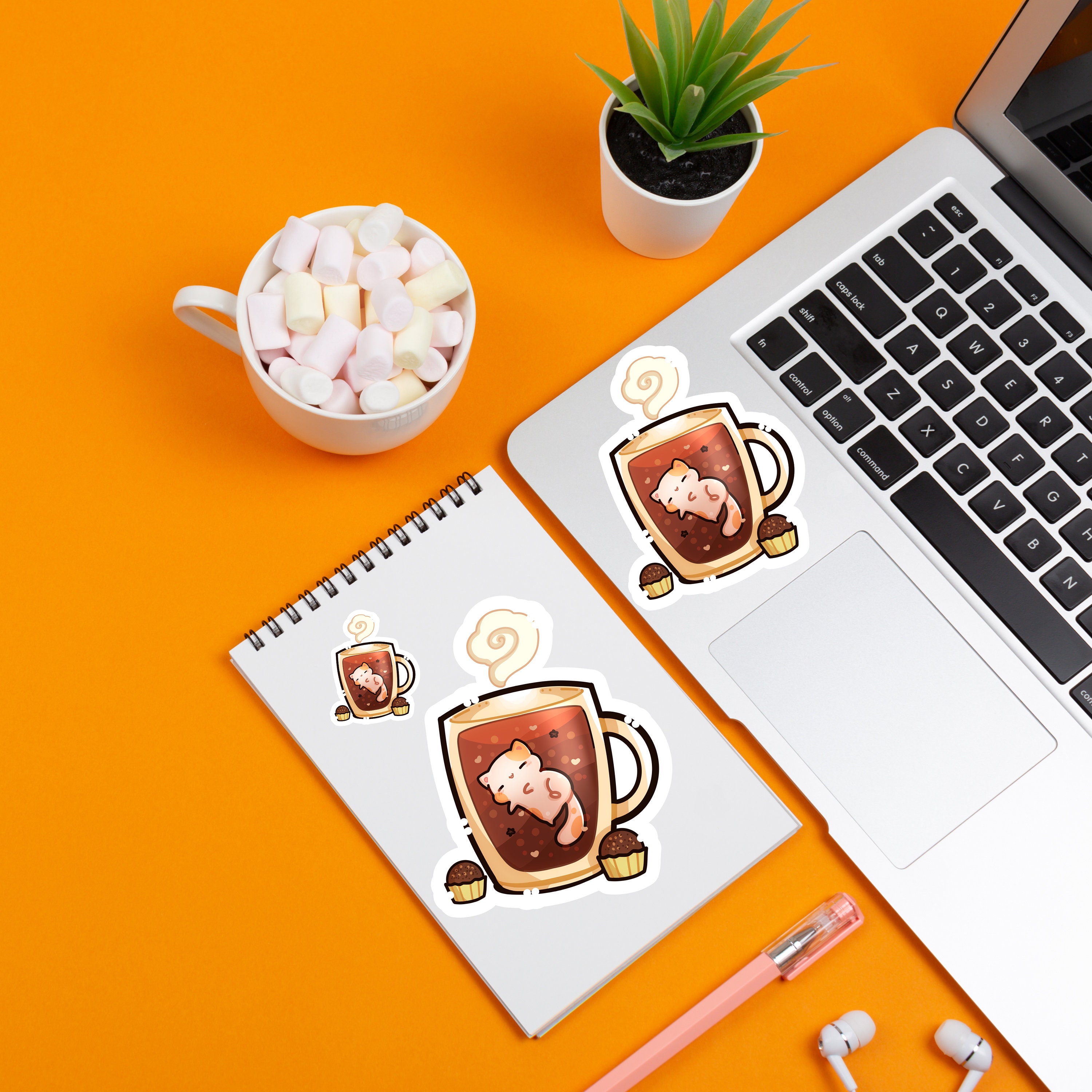 Chibi Mocha Coffee Cat Sticker Kawaii Cute Animals Chibi Kitty Stickers ...