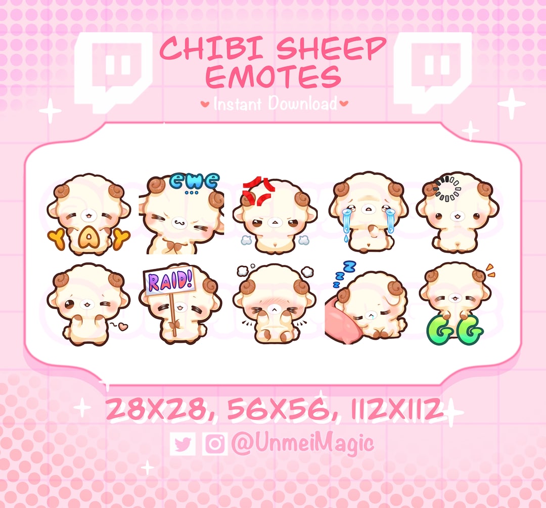 10 Kawaii White Sheep Emotes for Twitch & Discord | Youtube Streaming ...