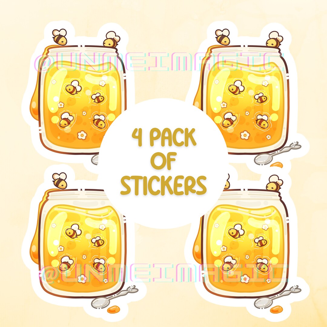 Cute Honey Jar Bees Sticker Sheet | 4 Pack | Chibi Kawaii Animals ...