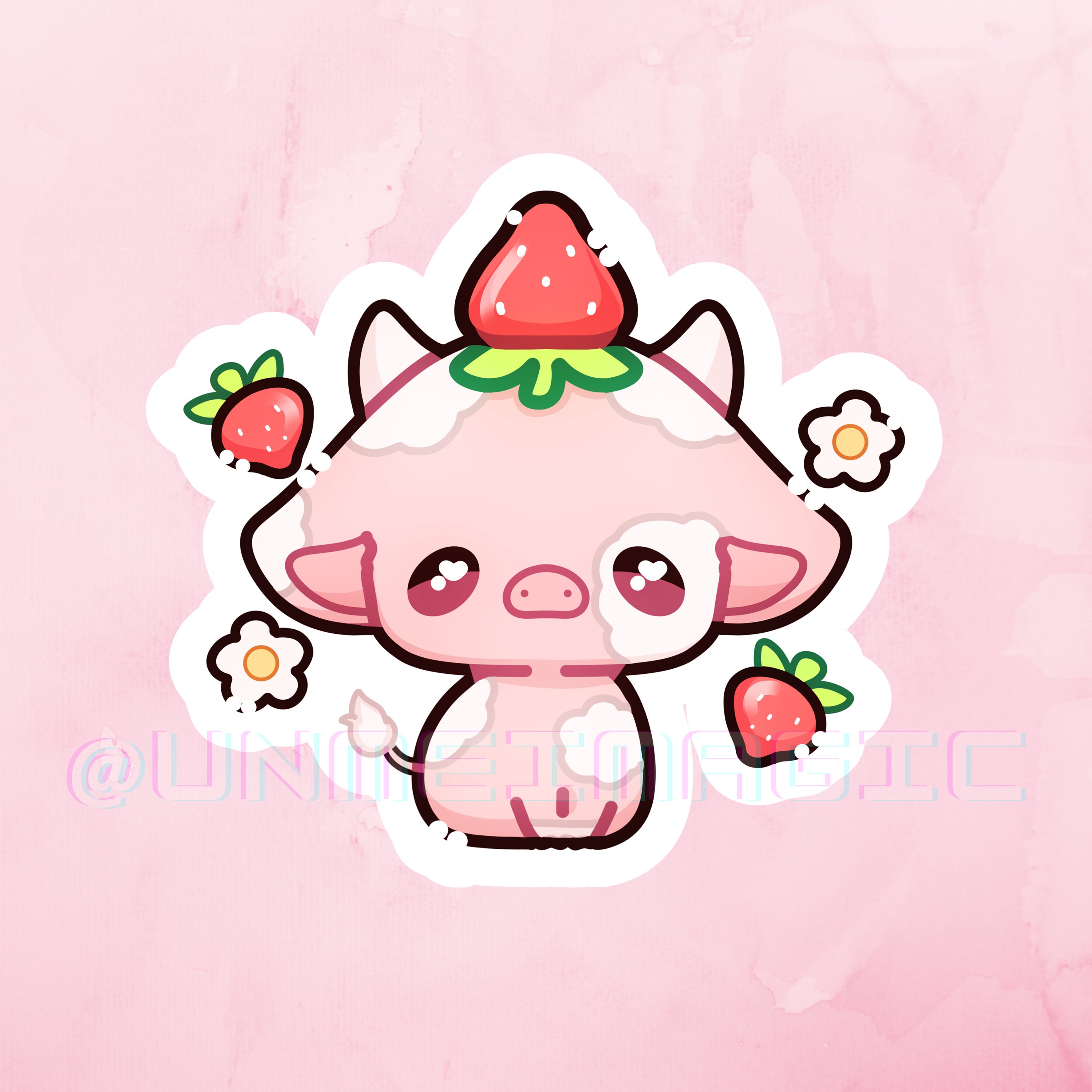 Kawaii Strawberry Cow Chibi Sticker Kawaii Cute Animals Chibi Stickers Kiss Cut Stickers Chibi ...