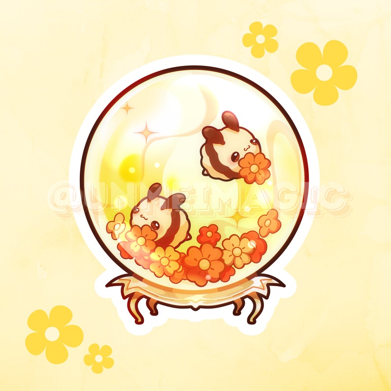 Kawaii Bee Crystal Ball Sticker | Chibi Fluffy Bees, Cottagecore - Etsy