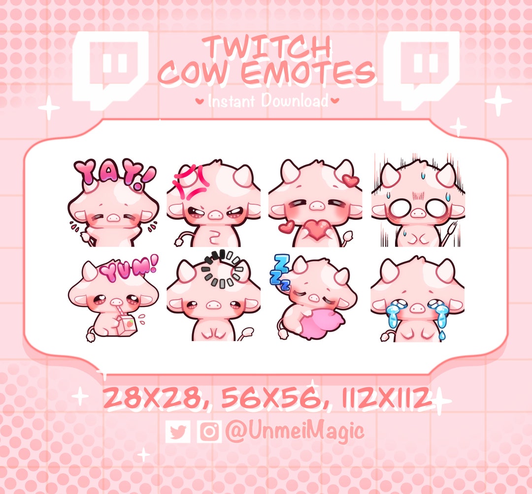 Chibi Pink Strawberry Cow Emotes Twitch & Discord Vtuber Emotes ...