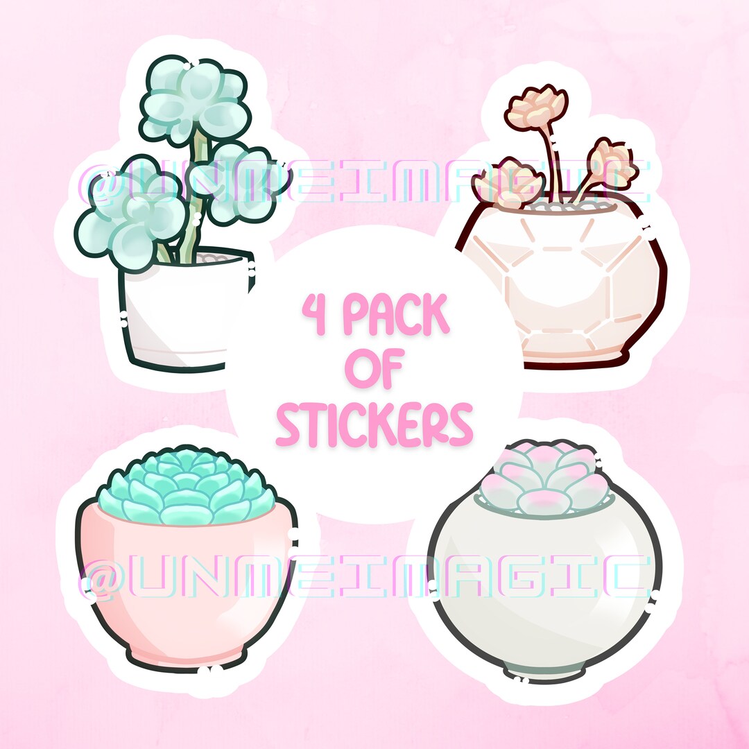 Cute Chibi Succulents Sticker Sheet | 4 Pack | Chibi Kawaii Animals ...