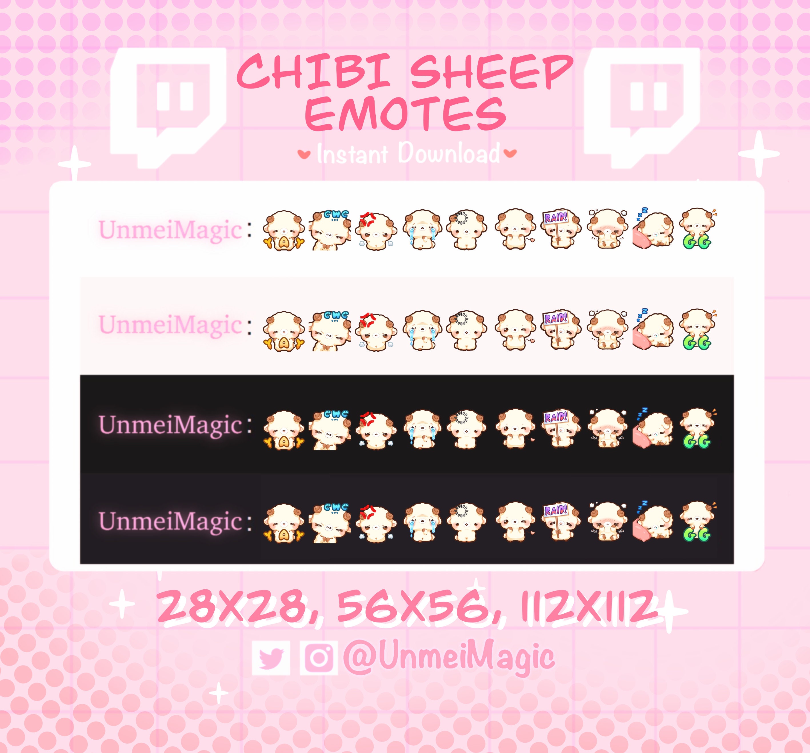Kawaii White Sheep Emotes for Twitch, Discord, Youtube: Cozy Stream ...
