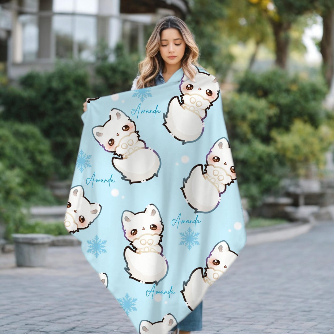 Personalized Chibi Arctic Fox Blanket | Lightweight Velveteen ...