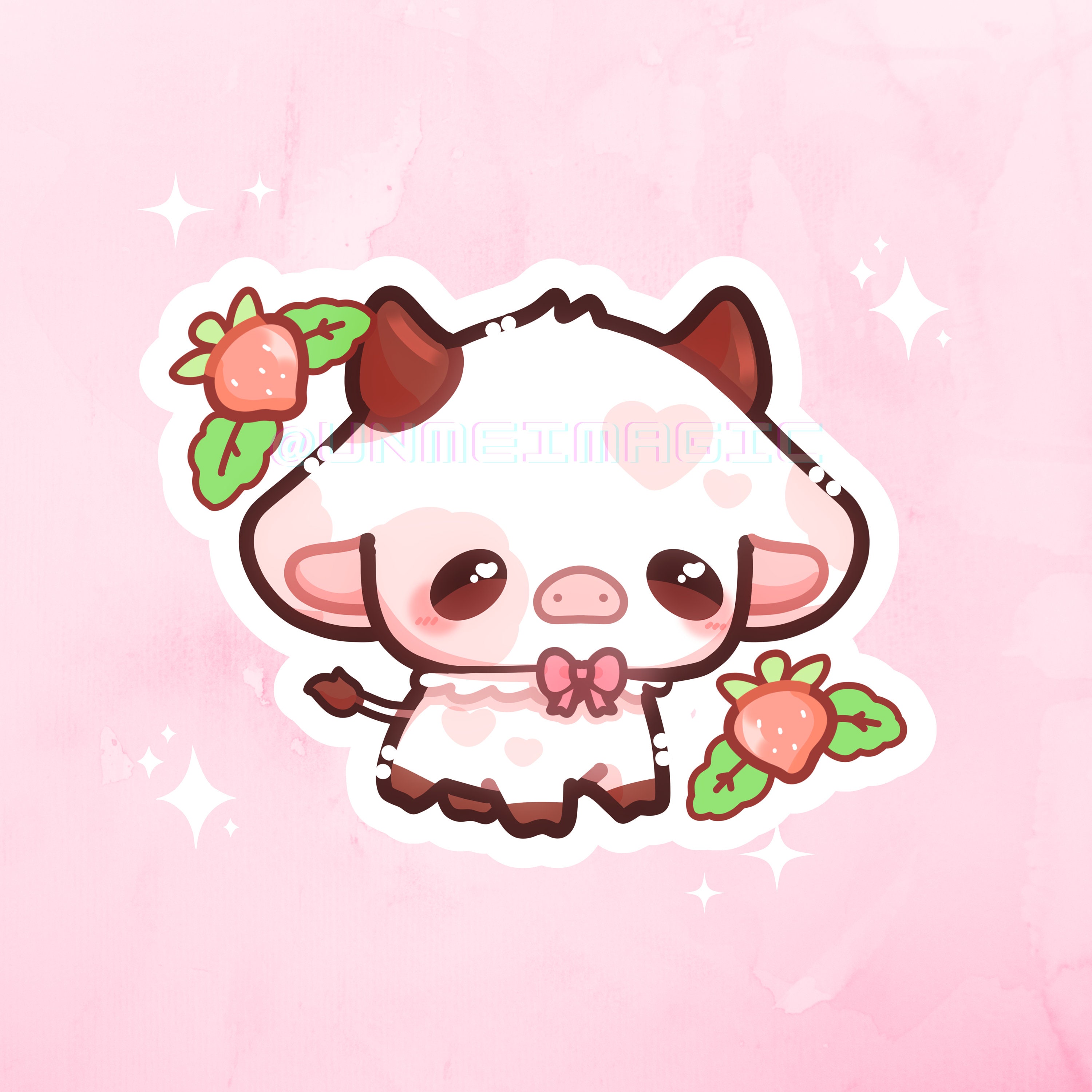 Cute Strawberry Cow Sticker Cute Animal Stickers Kawaii Kiss Cut ...
