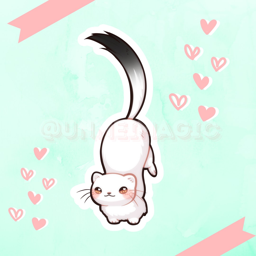 Chibi Cute White Stoat Sticker | Animal Stickers | Kawaii Weasel | Kiss ...