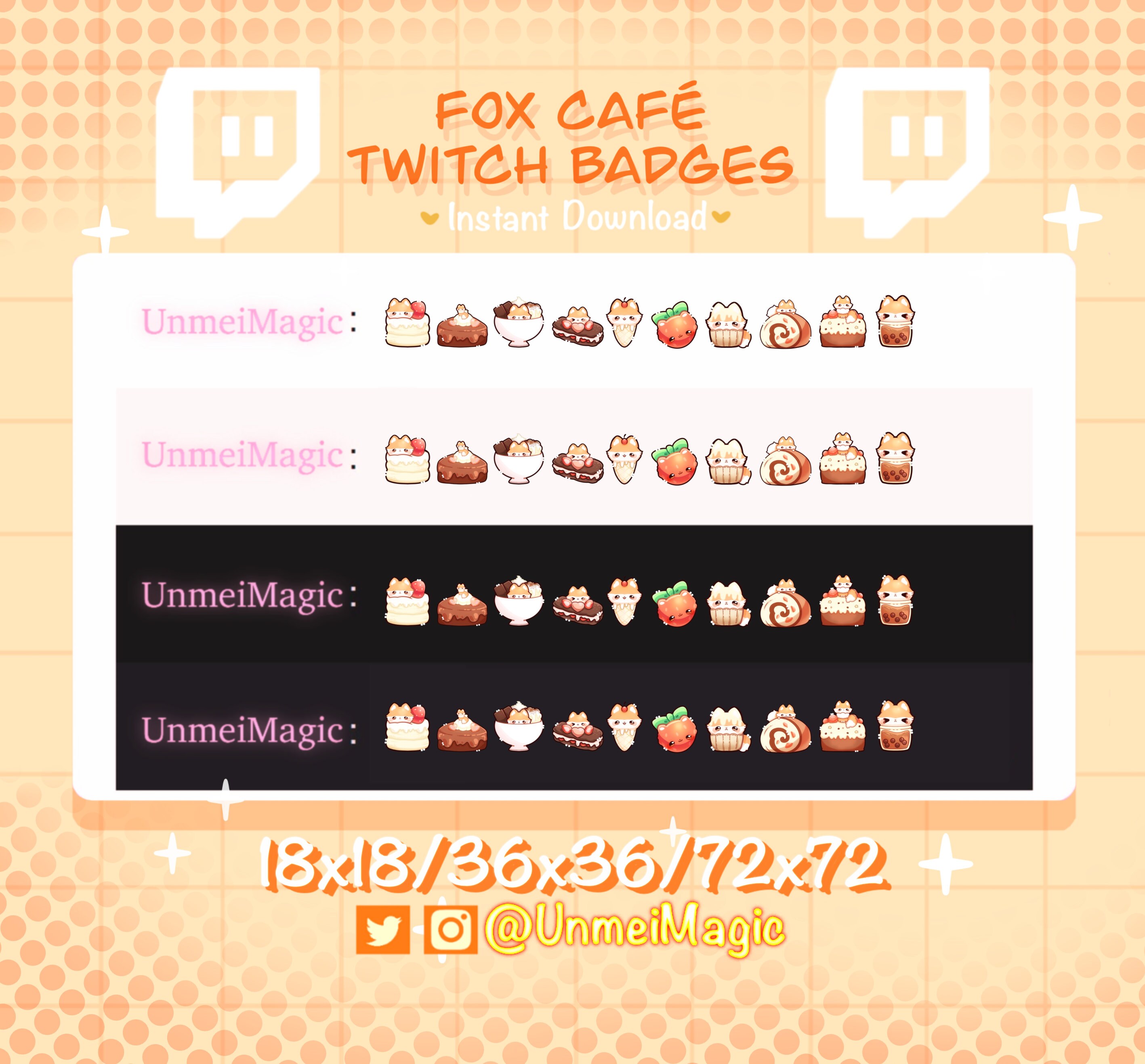 Chibi Cute Fox Cafe Twitch Badges 10 Pack Badges Discord & Youtube ...