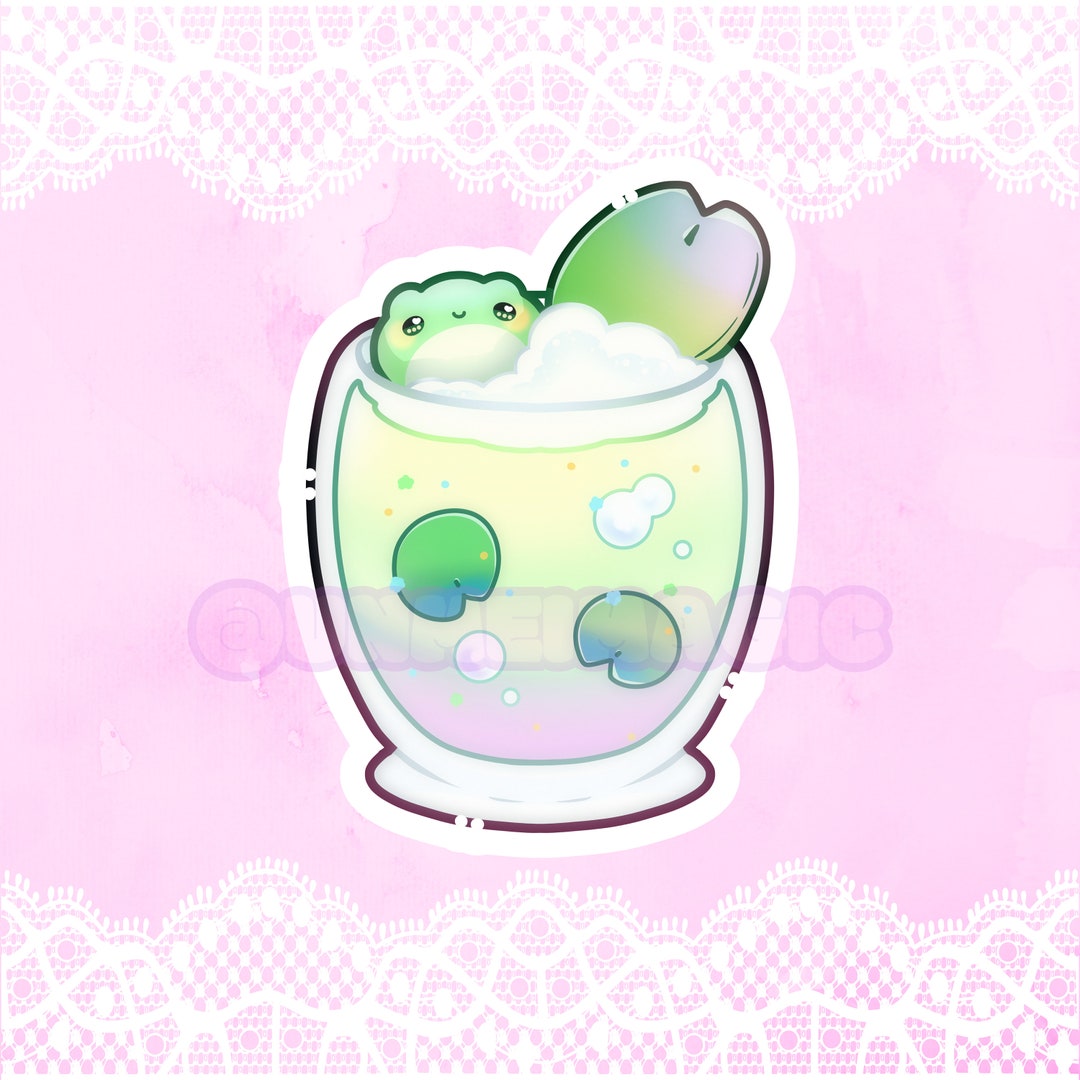 Chibi Kawaii Frog Drink Sticker | Adorable Stickers | Kiss Cut Stickers ...