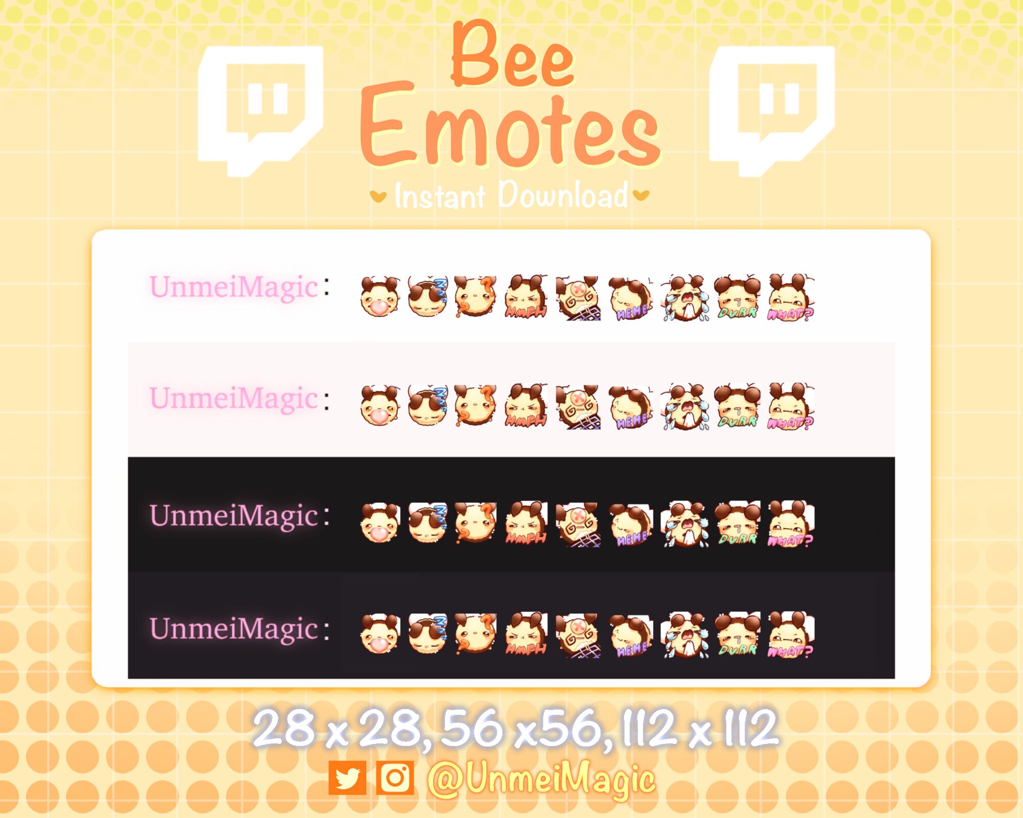 Cute Fluffy Bee Emotes Twitch & Discord Twitch Emotes Vtuber Assets ...