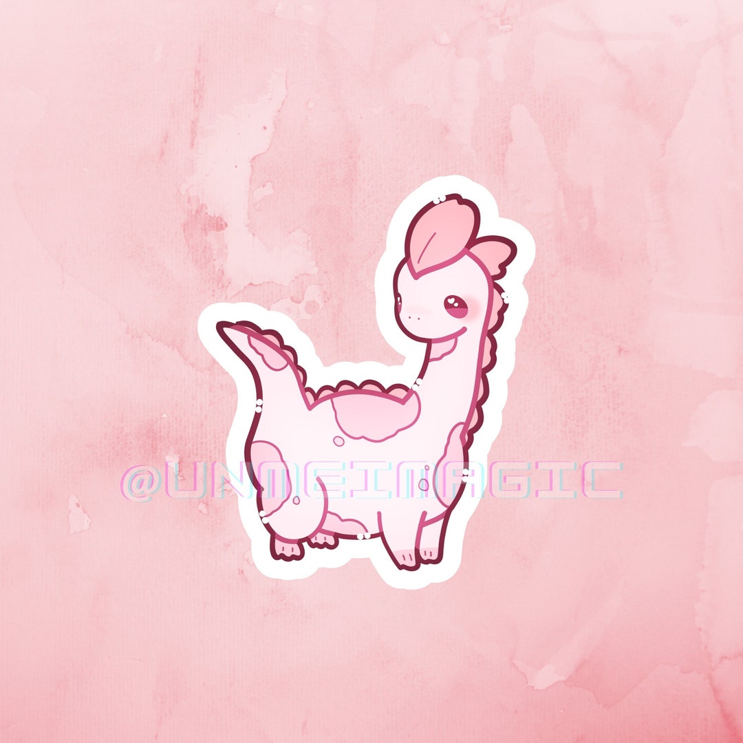 Chibi Sakura Dino Sticker | Kiss Cut Stickers | Kawaii Art | Pink ...