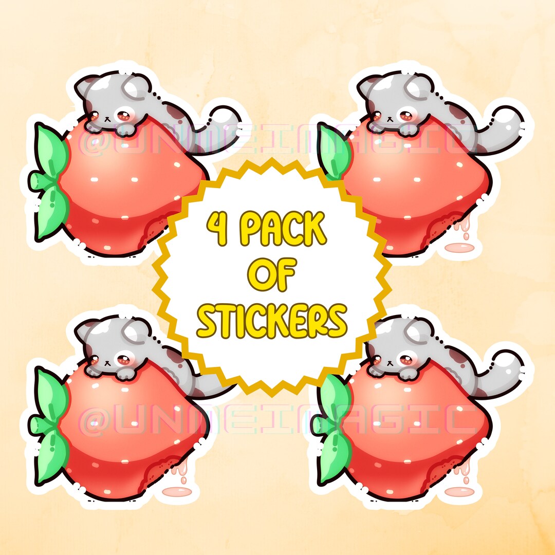 Chibi Strawberry Cat Hug Sticker Sheet | 4 Pack | Chibi Kawaii Animals ...