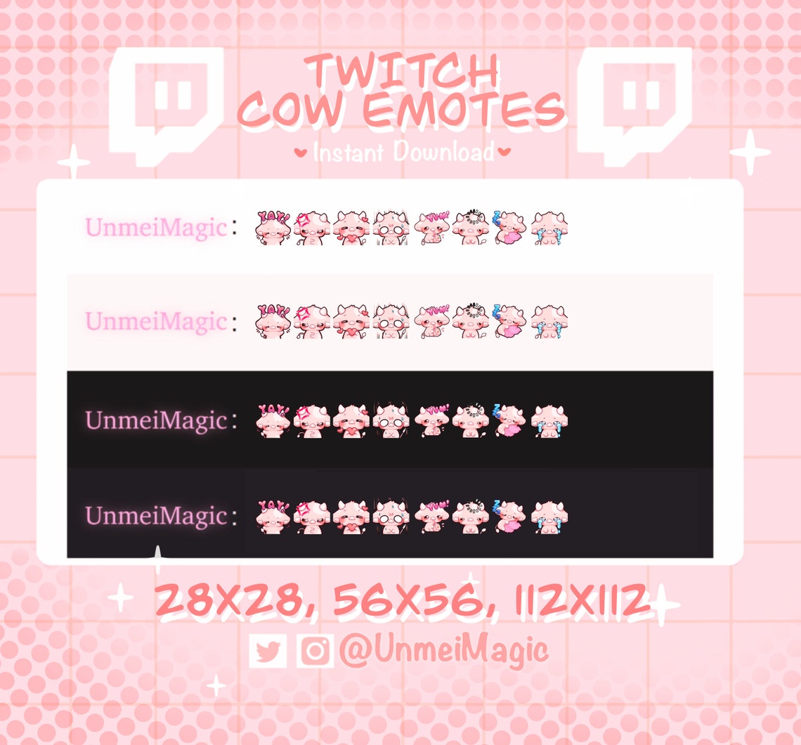 Chibi Pink Strawberry Cow Emotes: Twitch & Discord Streamer Assets ...