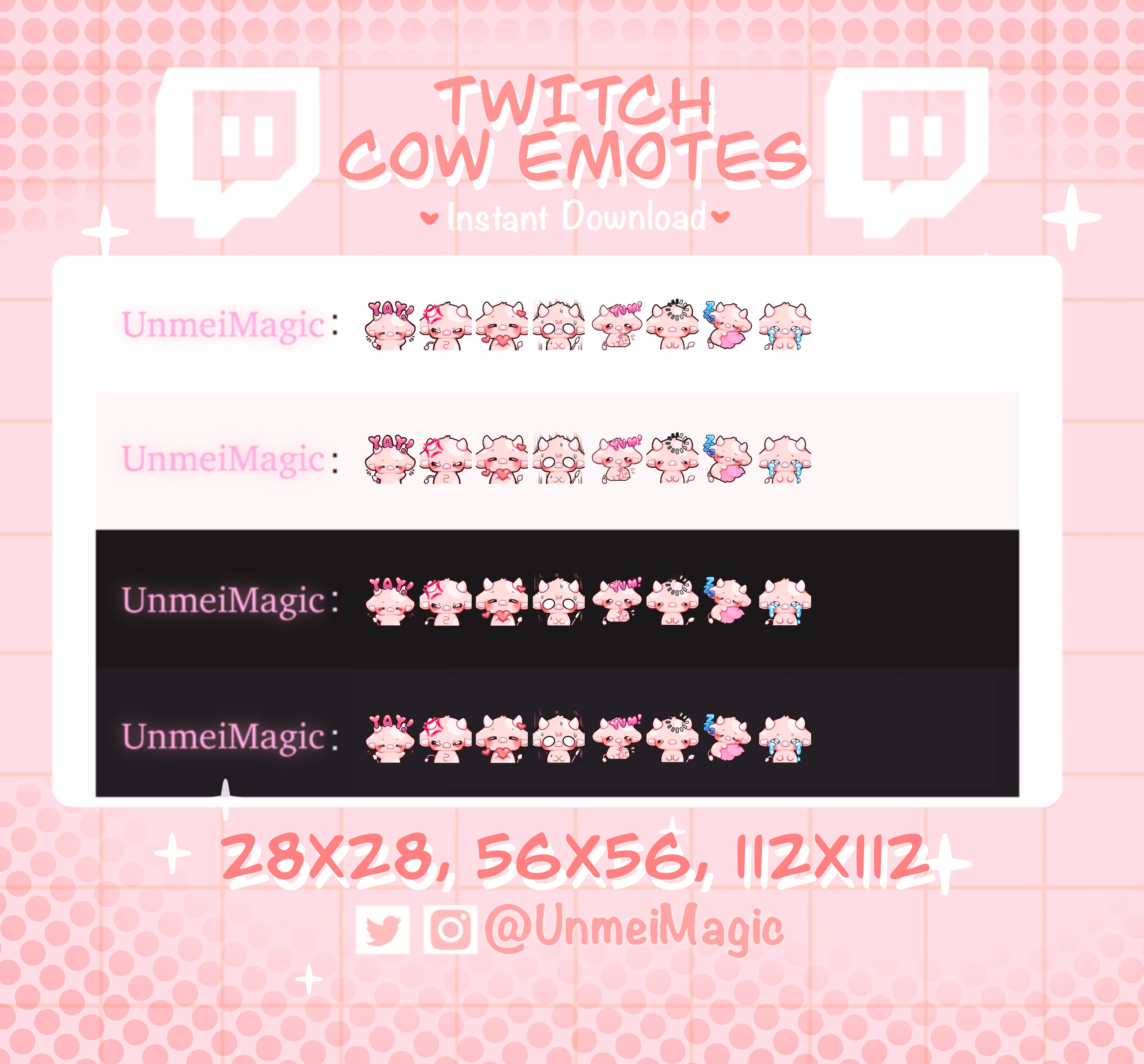 Chibi Pink Strawberry Cow Emotes Twitch & Discord Vtuber Emotes ...