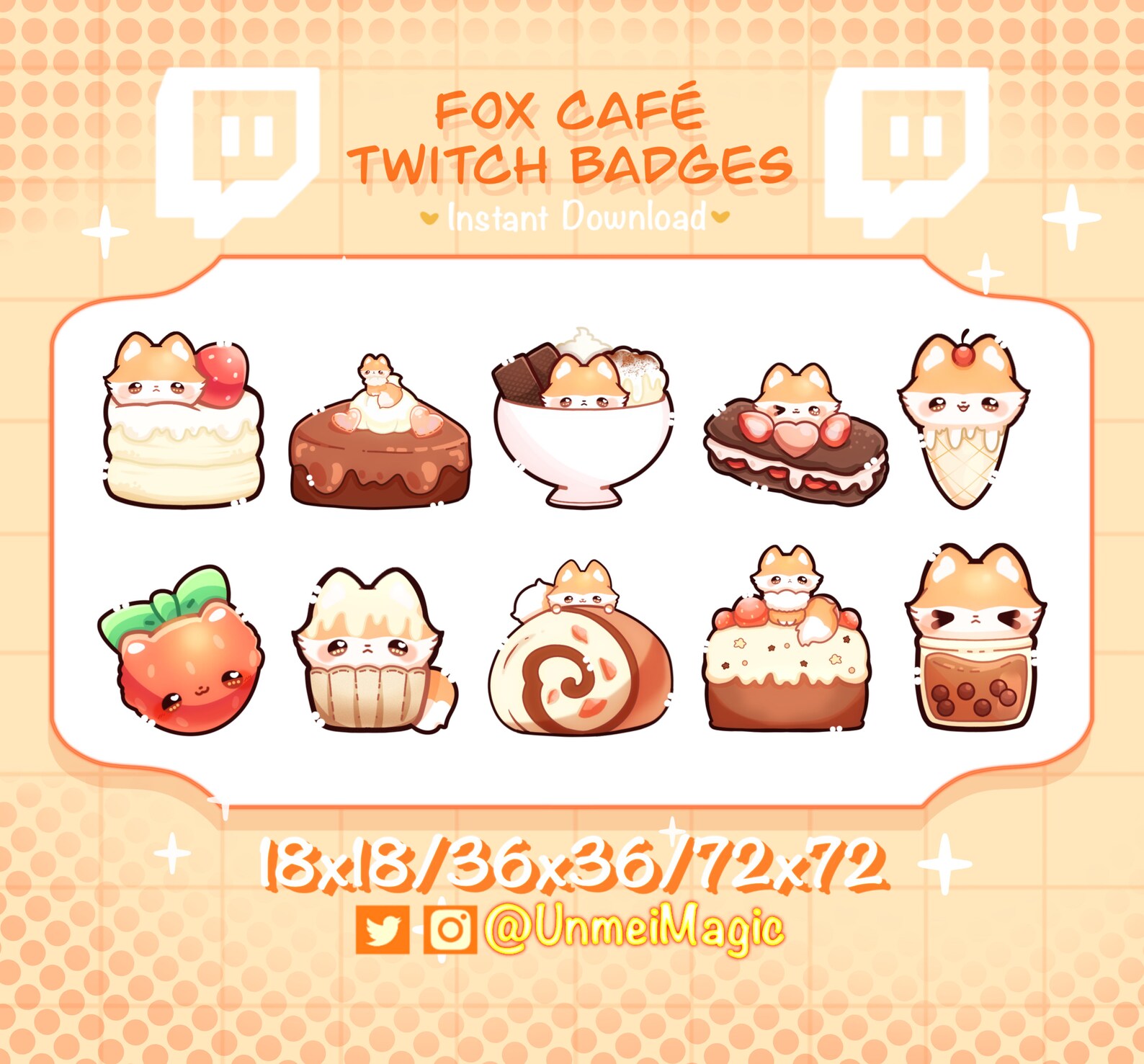 Chibi Cute Fox Cafe Twitch Badges 10 Pack Badges Discord & Youtube ...