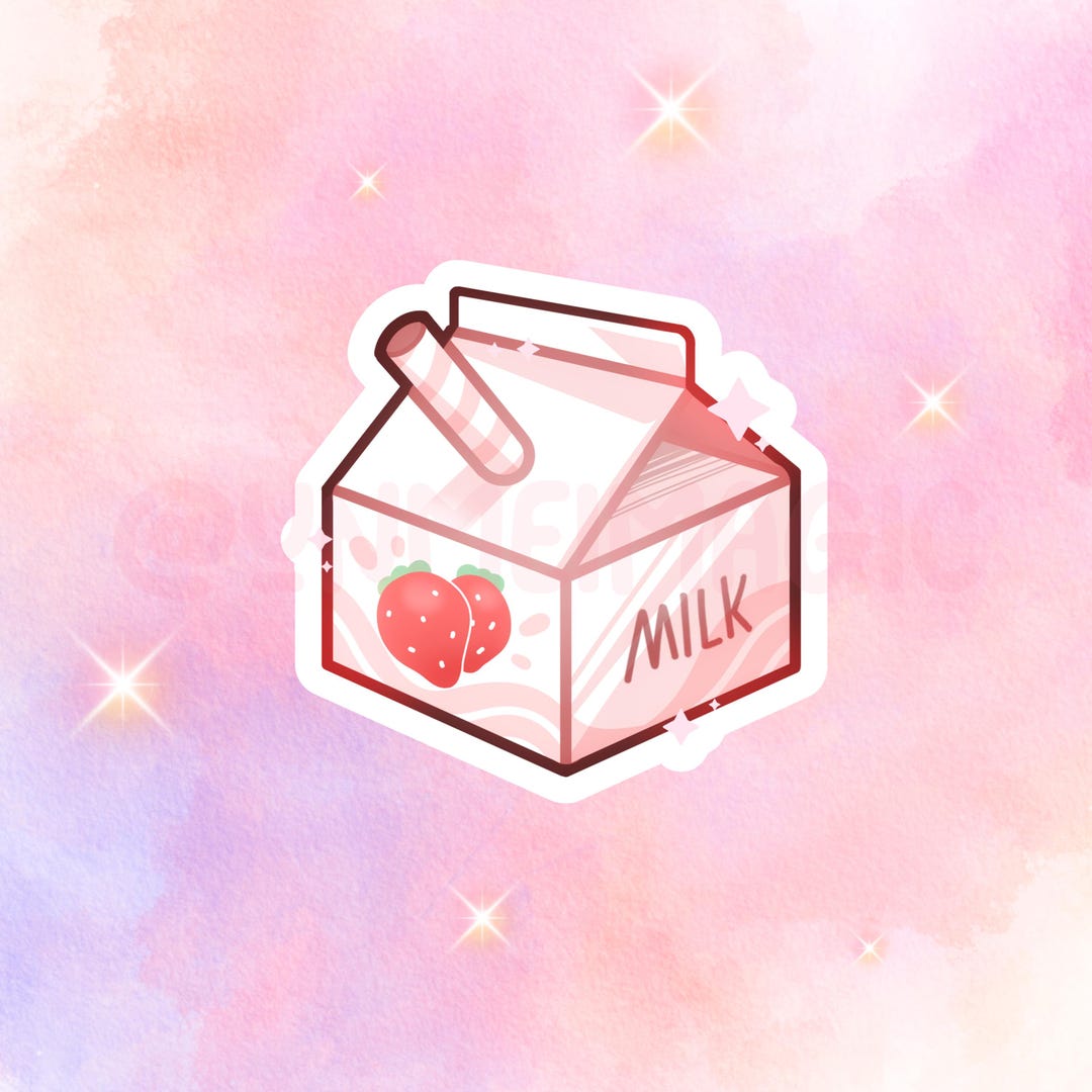 Kawaii Pink Strawberry Milk Sticker | Cute Chibi Stickers | Food ...
