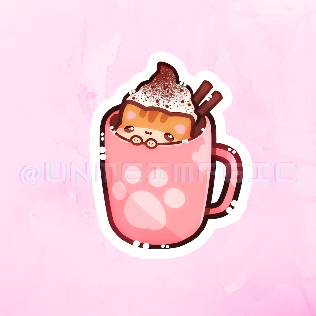 Cute Kitty Hot Choco Sticker | Kawaii Cute Animals | Chibi Stickers ...