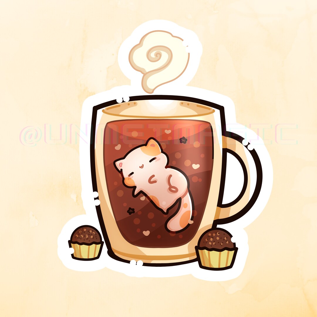 Chibi Mocha Coffee Cat Sticker | Kawaii Cute Animals | Chibi Kitty ...