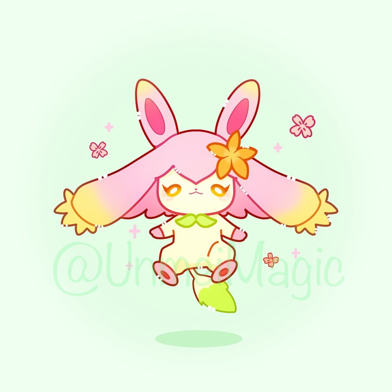 Cute Fairy Cat Art Digital Printable Art Bunny Pink Chibis Stickers ...