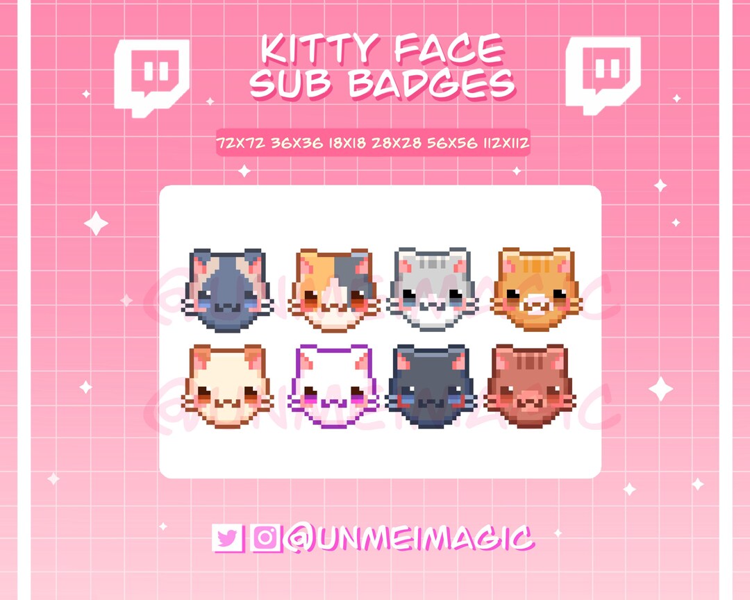 Pixel Kitty Cat Sub Badges for Twitch, Discord, & Youtube, Vtuber ...