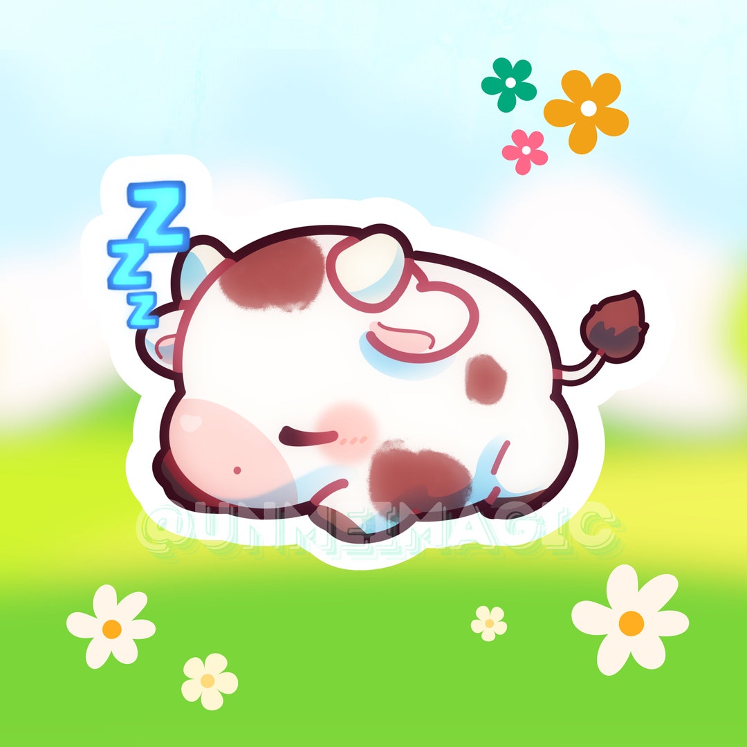 Sleepy Moo Moo Cow Sticker | Kawaii Chibi Stickers | Kiss Cut Stickers ...