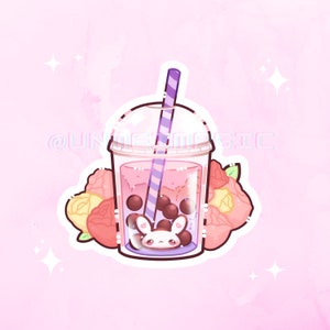 Kawaii Bunny Boba Flower Sticker | Cute Chibi Stickers | Cute Stickers ...