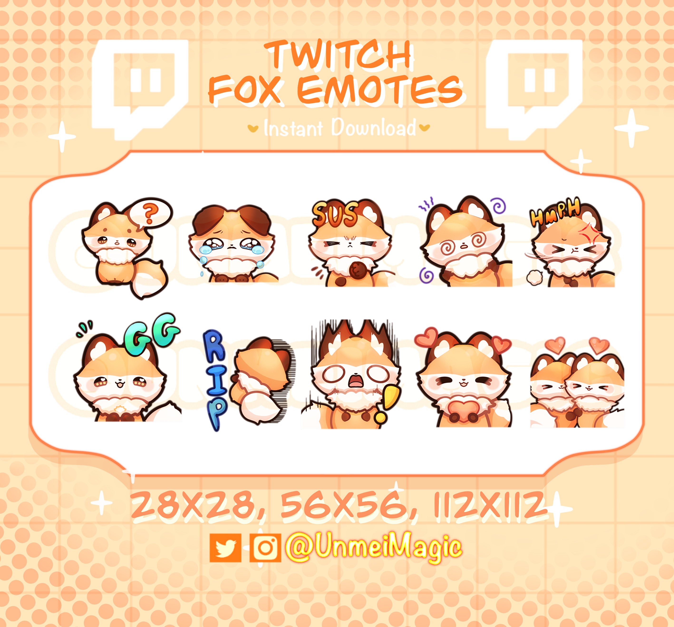 10 Cute Orange Fox Emotes for Twitch Funny and Cute Emotes Discord ...