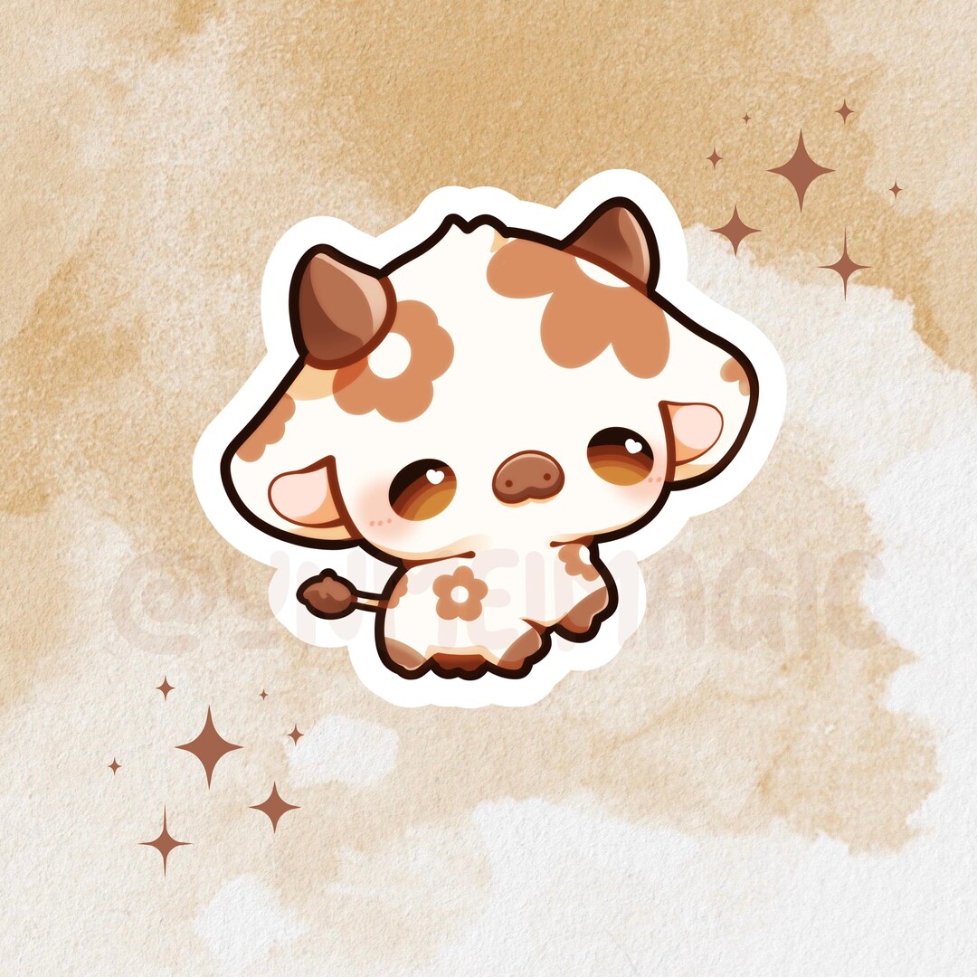 Cute Brown Flower Cow Sticker | Kawaii Cottagecore Chibi Stickers ...