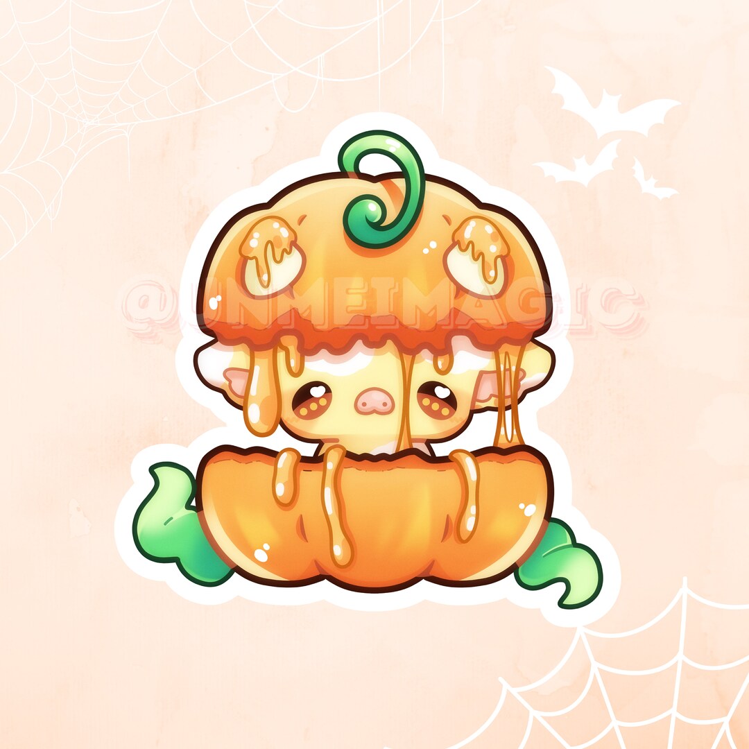 Chibi Pumpkin Cow Sticker | Halloween Stickers | Kawaii Cute Chibis ...