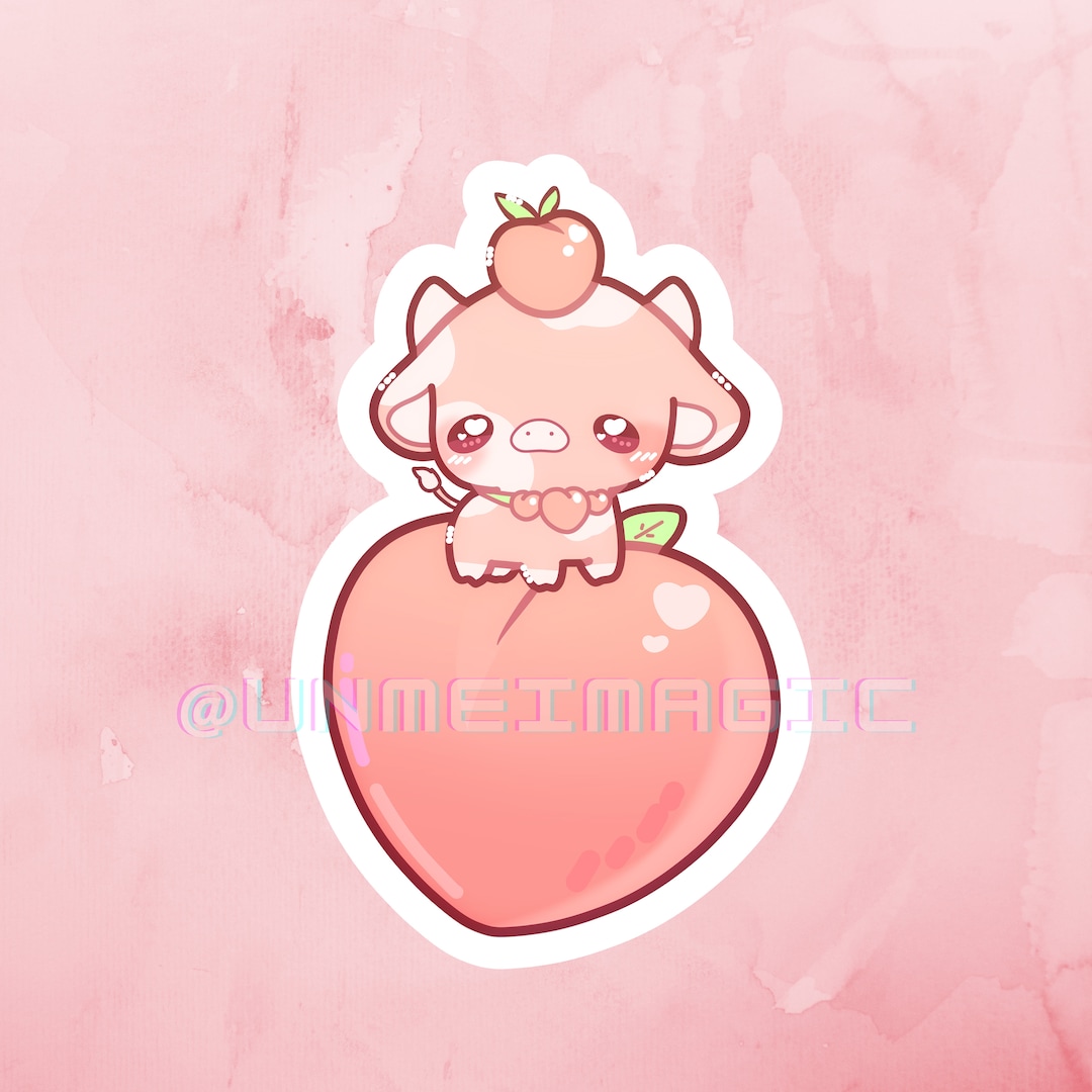 Cute Peach Cow Sticker | Chibi Animal Sticker| Kiss Cut Stickers ...