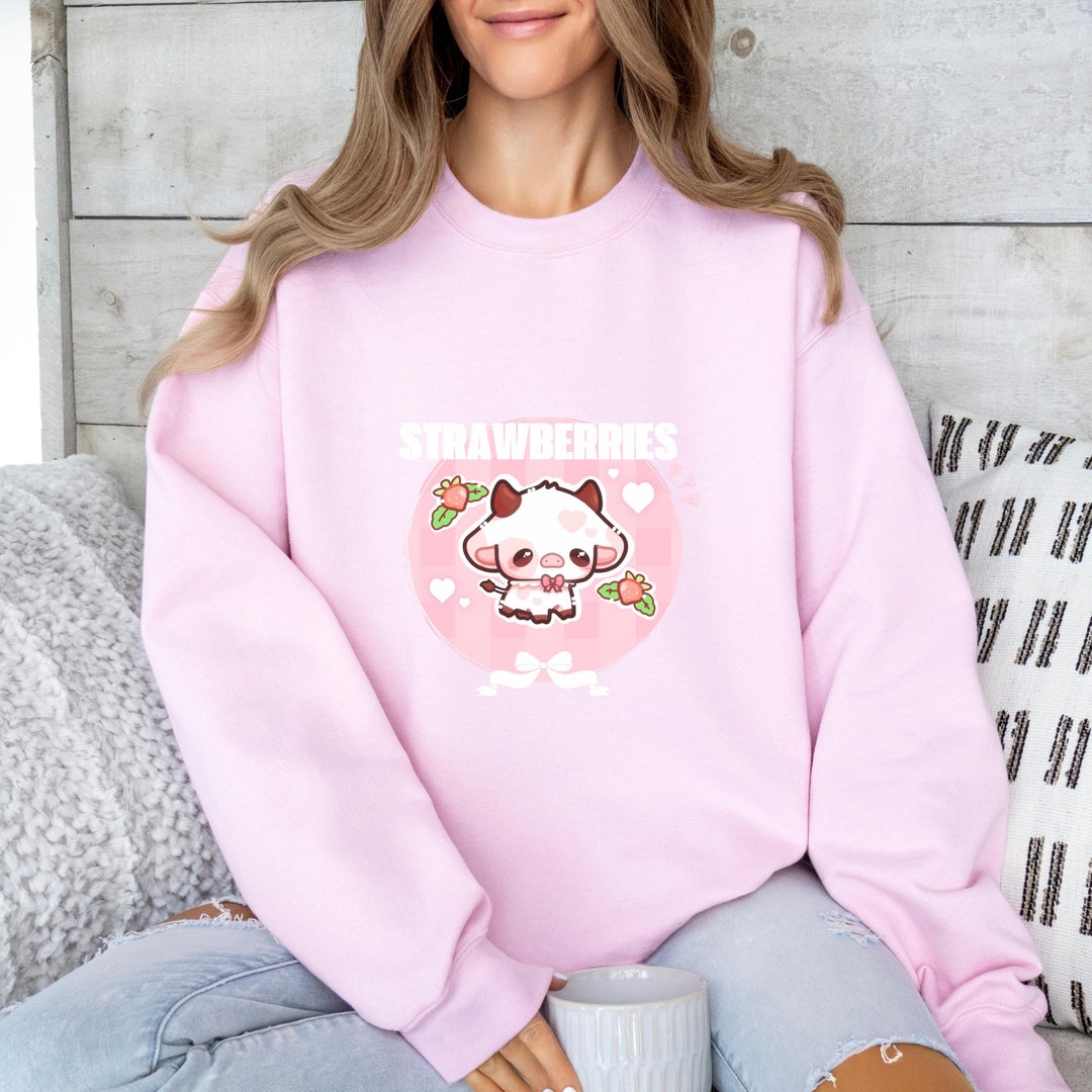 Kawaii Pink Strawberry Cow Unisex Sweatshirt Gildan 18000 Crewneck ...